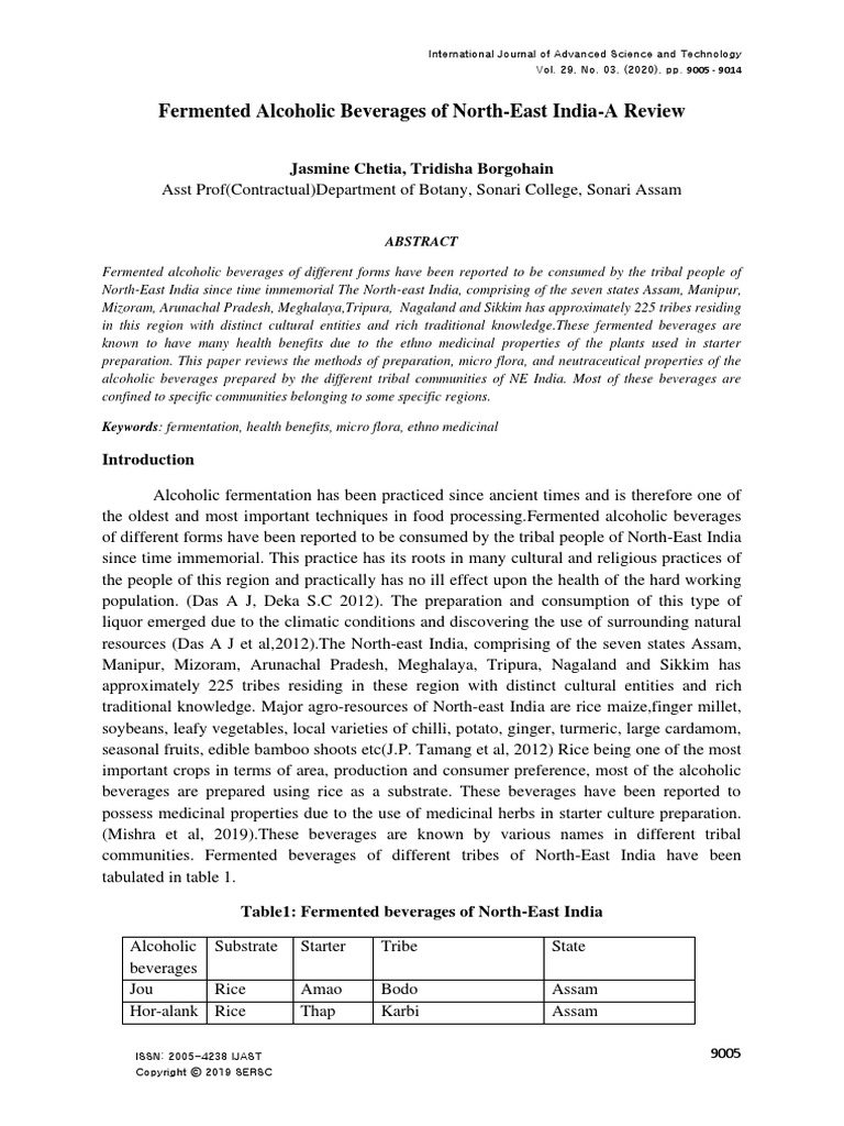 Fermented Alcoholic Beverages of North-East India-A Review: Jasmine Chetia, Tridisha Borgohain ...