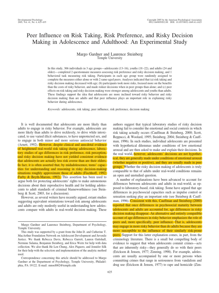 Risky Decision Making | PDF | Adolescence | Effect Size