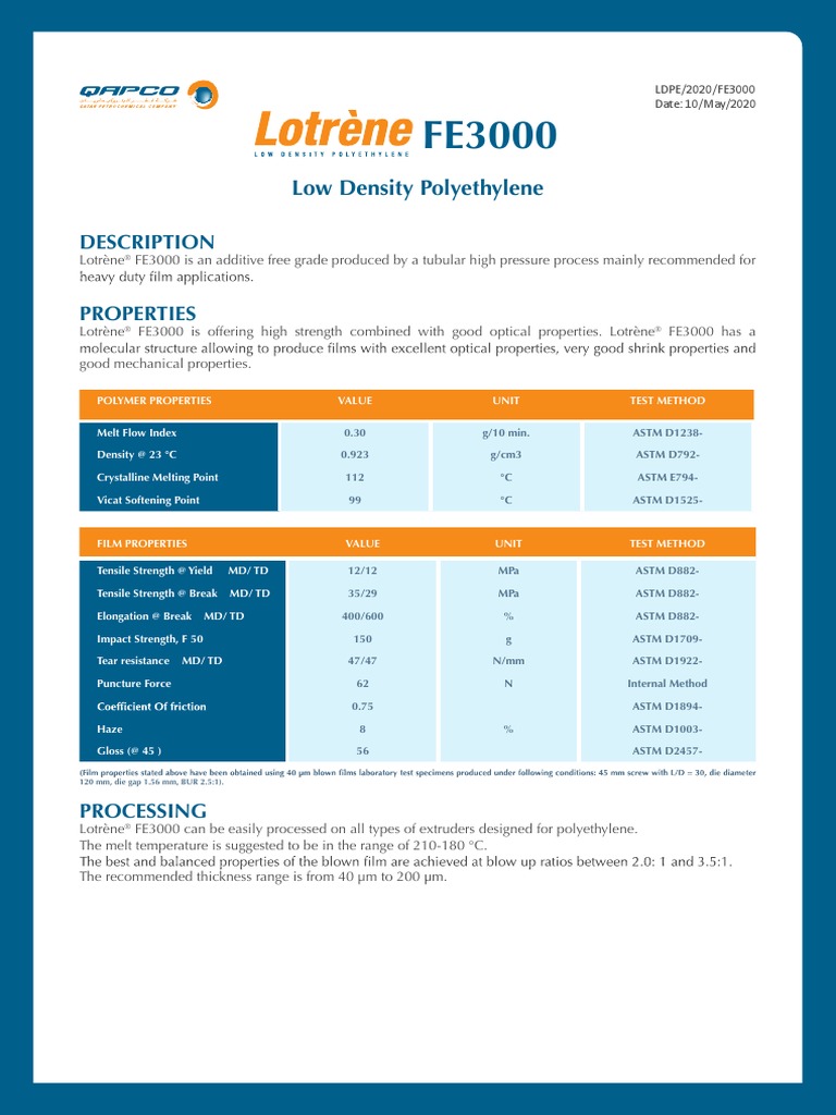 Datasheet FE3000-2 | PDF | Polyethylene | Materials