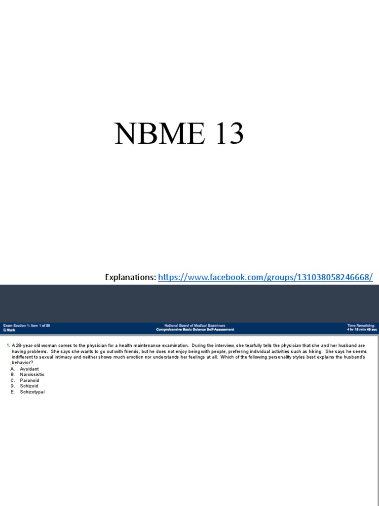 NBME 13 BLOCK 1-4 (No Answers Version) | PDF | Medical Specialties | Diseases And Disorders