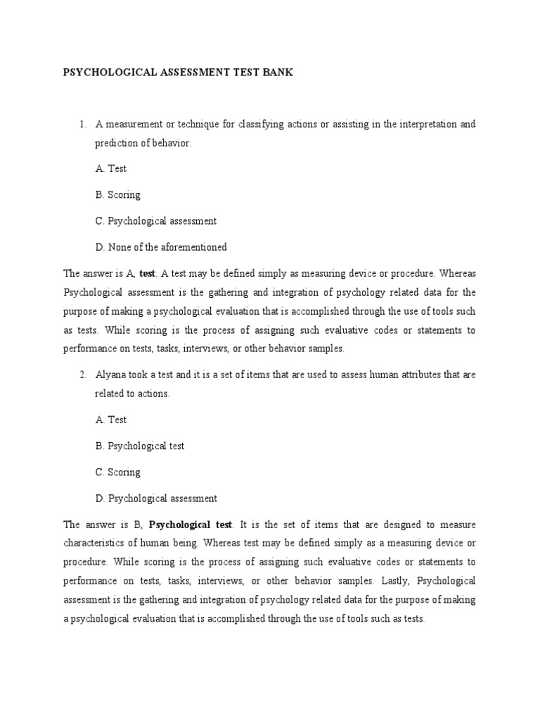 Psychological Assessment Test Bank | PDF | Validity (Statistics ...