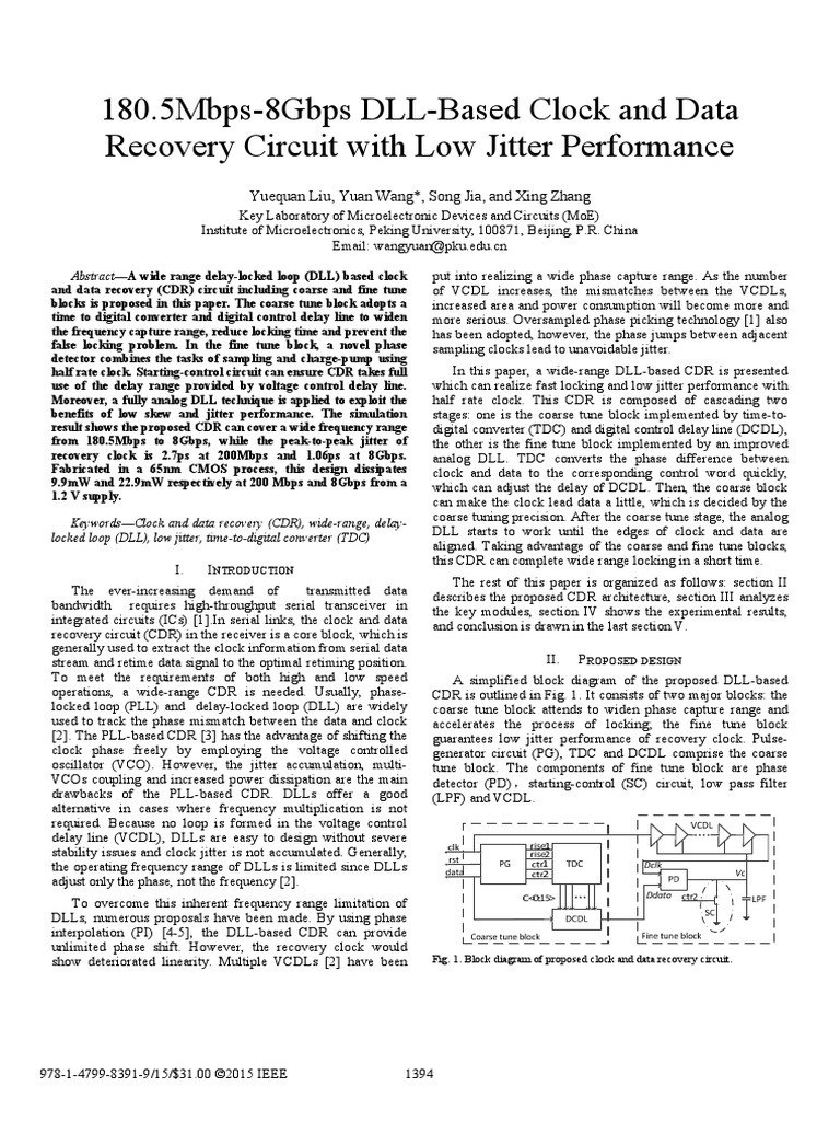 180.5Mbps-8Gbps DLL-based Clock and Data Recovery Circuit With Low Jitter Performance | PDF ...