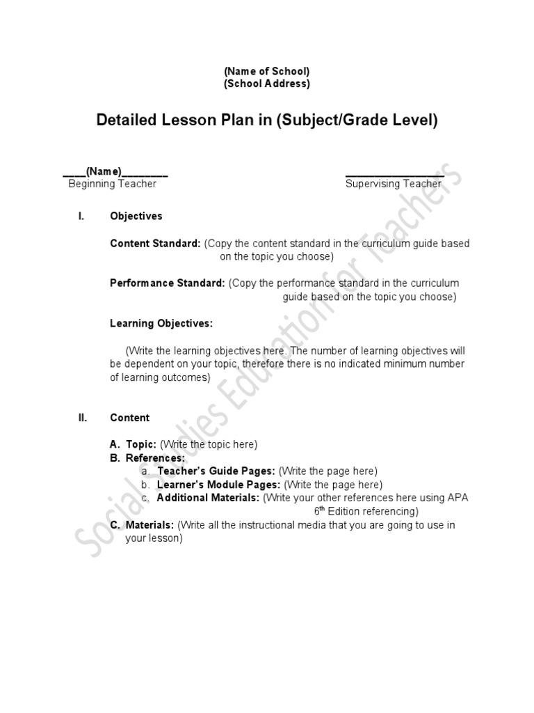 DepEd Detailed Lesson Plan Template | PDF | Lesson Plan | Teachers