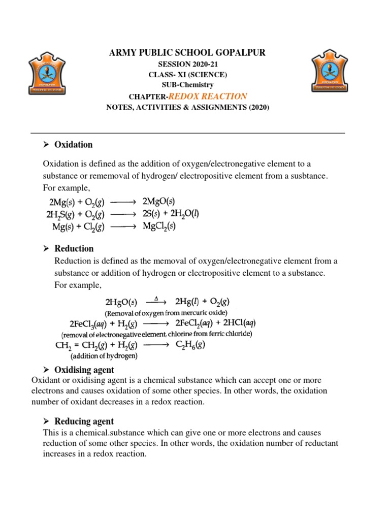 Redox Reaction Complete NOTES | PDF | Redox | Chemical Reactions