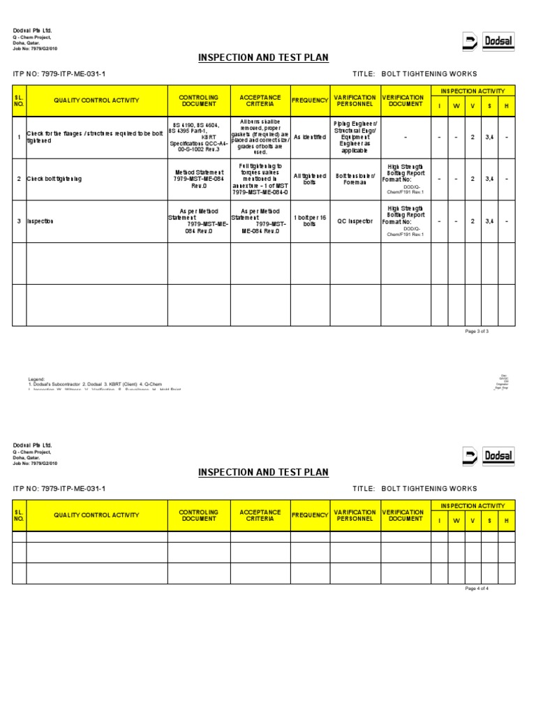 Bolt Tightening Inspection Plan | PDF | Business Process | Quality