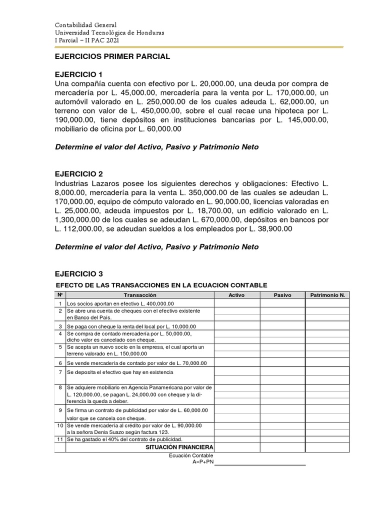 Ejercicios Primer Parcial | PDF | Contabilidad | Bancos
