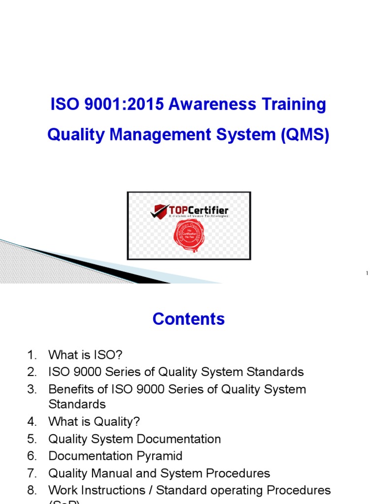 ISO 9001:2015 Awareness Training Quality Management System (QMS) | PDF ...