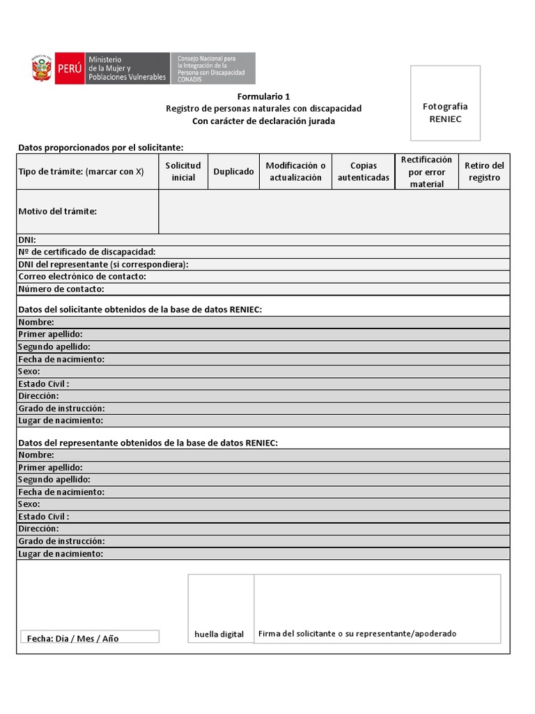 Formulario 1 CONADIS | PDF