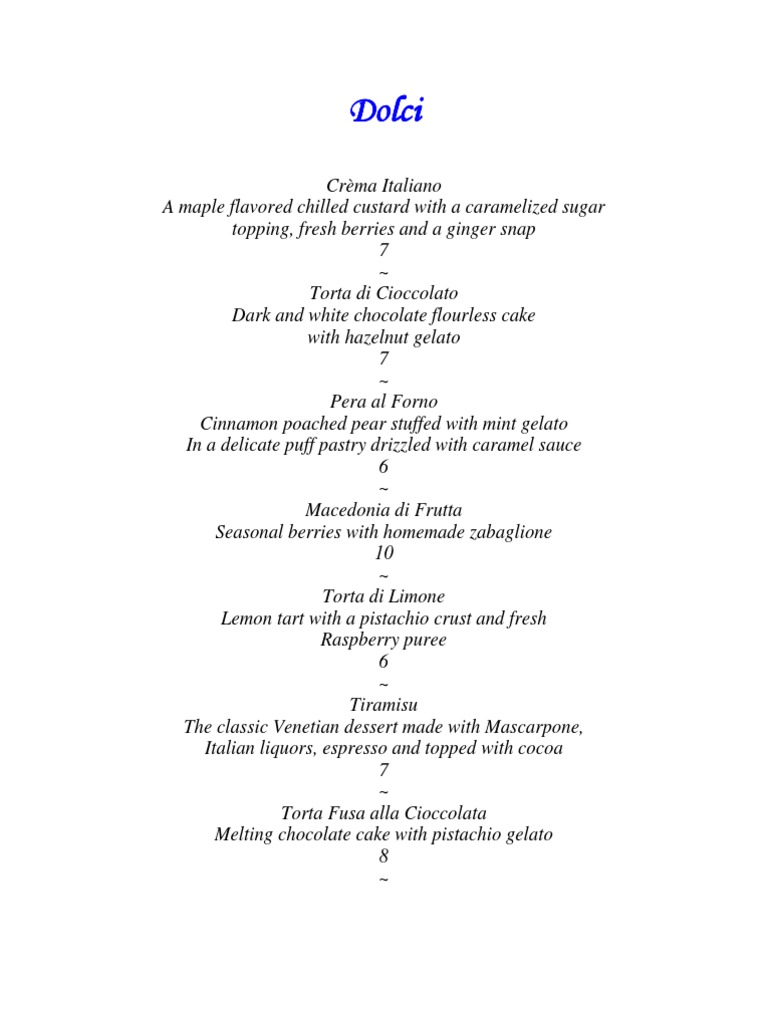 Italian Dessert Menu | PDF