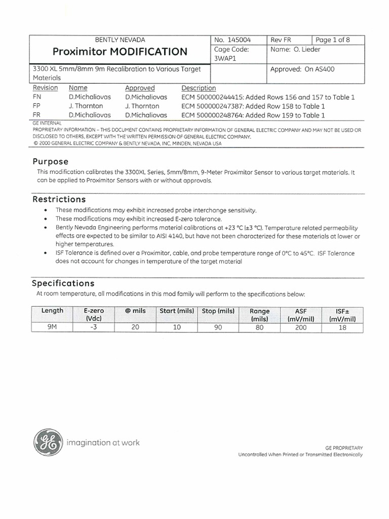 18 Proximitor Modification Data Sheet | PDF