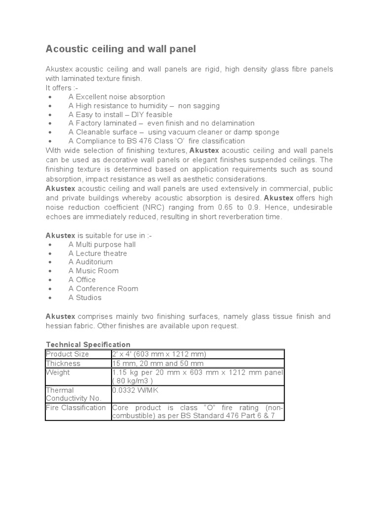 Acoustic Ceiling and Wall Panel | PDF | Wall | Building Materials
