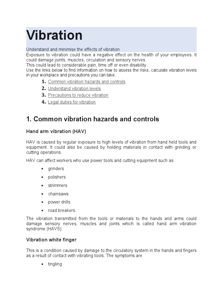 Vibration: 1. Common Vibration Hazards and Controls | PDF | Bearing ...
