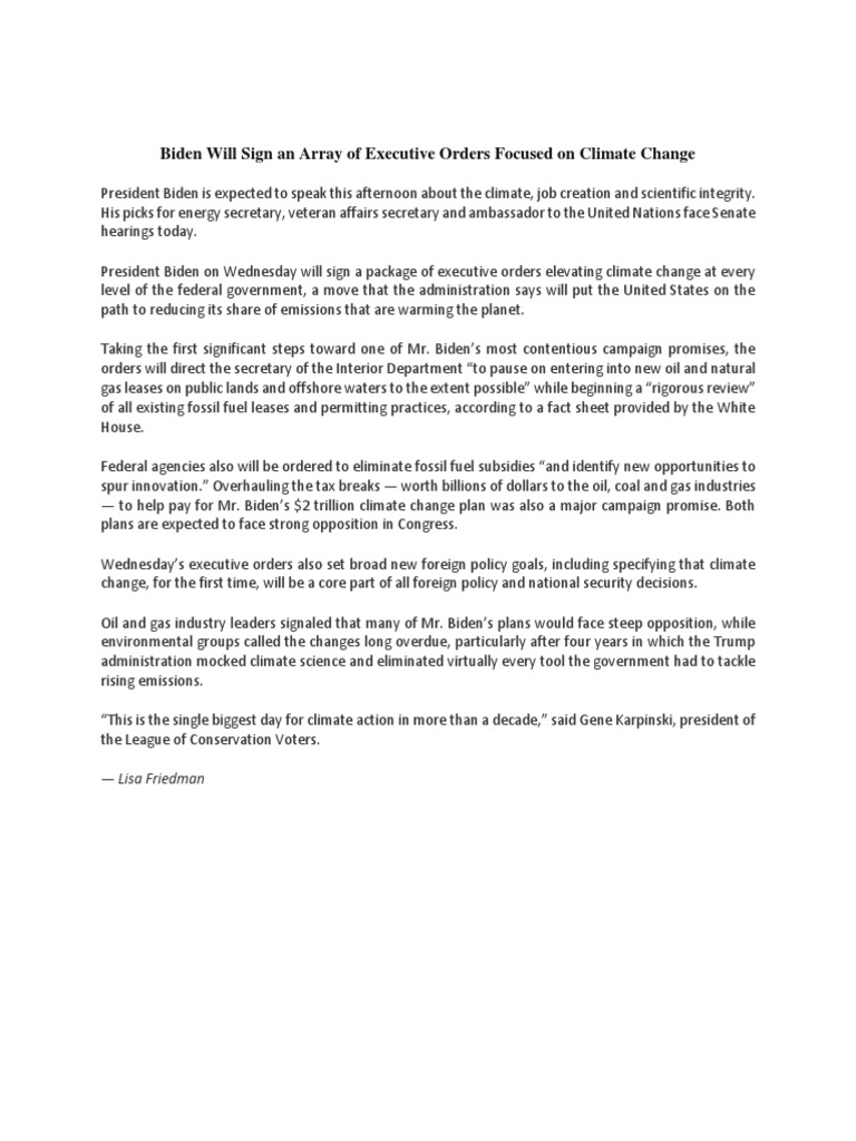 Biden Signs Executive Orders on Climate | PDF