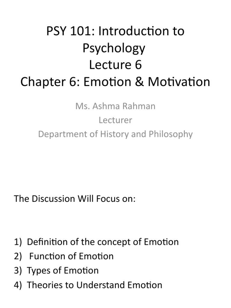 PSY 101: Introduction To Psychology Chapter 6: Emotion & Motivation | PDF | Emotions | Motivation