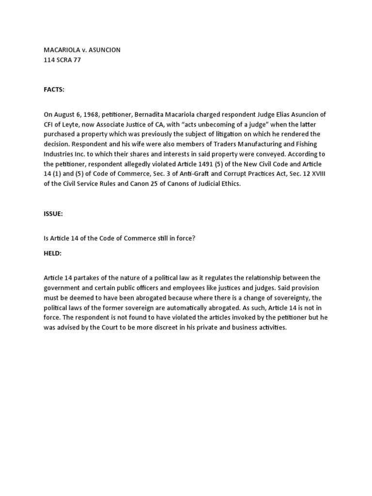 Macariola vs. Asuncion - Digest | PDF