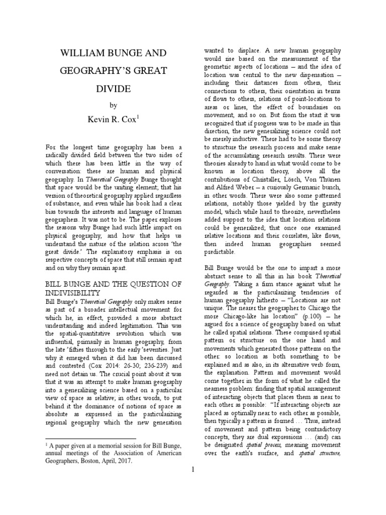 William Bunge and Geography'S Great Divide: Kevin R. Cox | PDF | Space ...