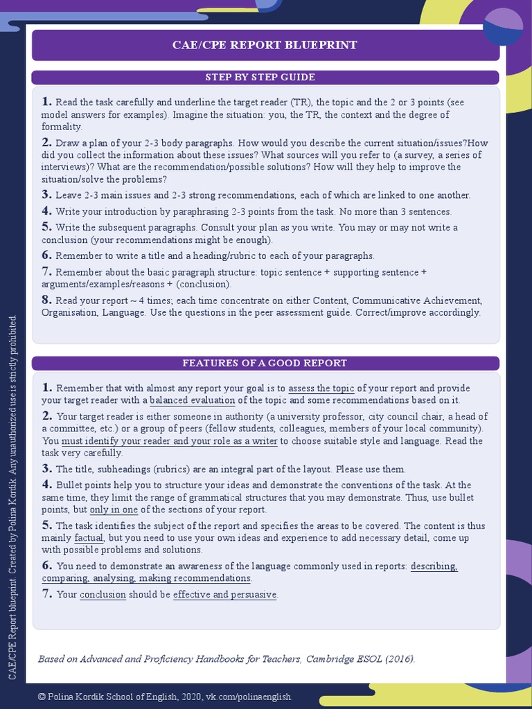 Cae/Cpe Report Blueprint: Step by Step Guide | PDF | Rubric (Academic ...