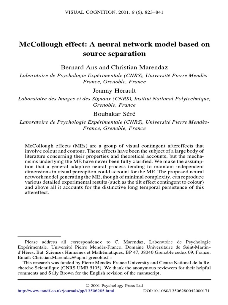 Mccollough Effect: A Neural Network Model Based On Source Separation ...