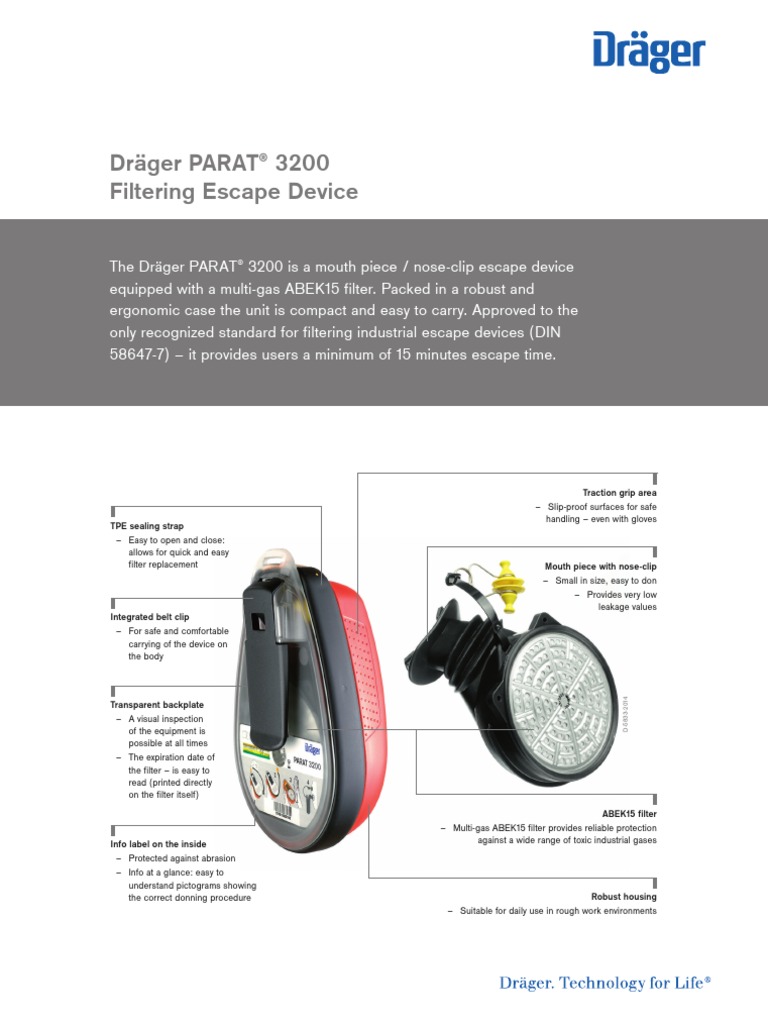 Dräger PARAT 3200 Filtering Escape Device: Traction Grip Area | PDF ...