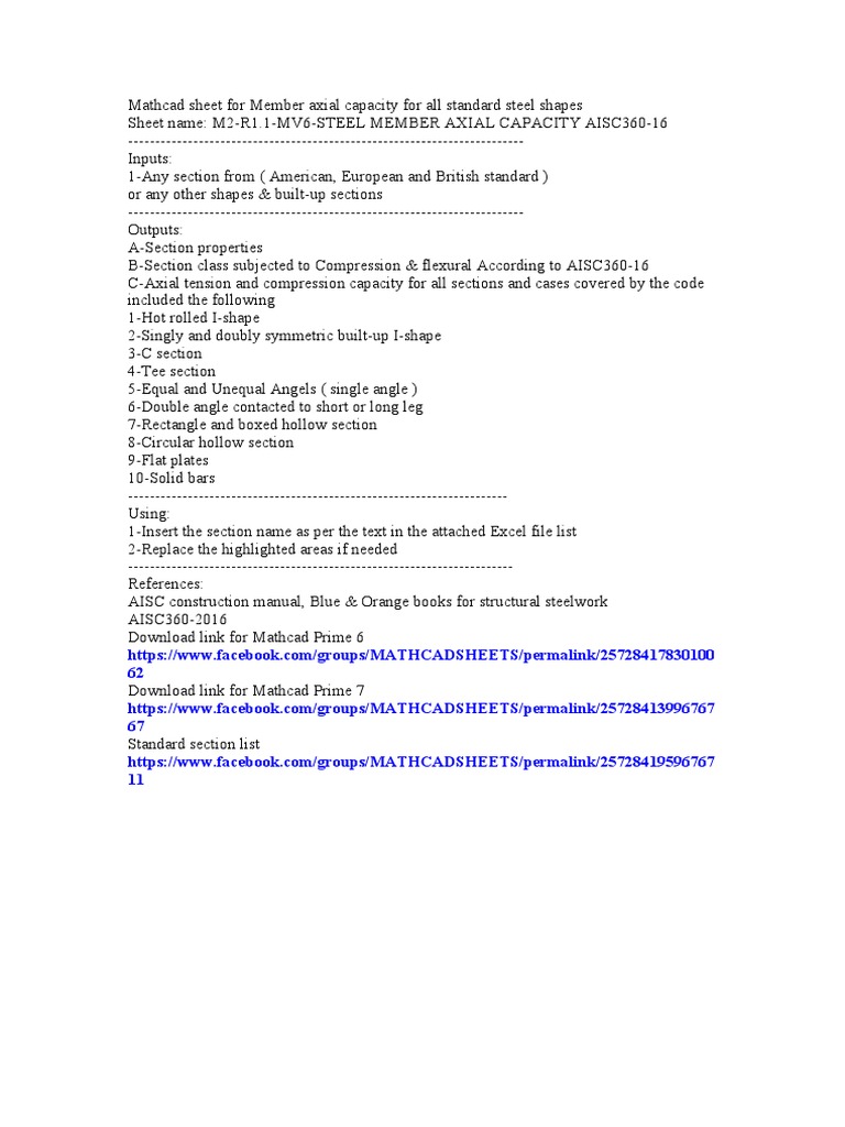 Mathcad Sheet For Member Axial Capacity For All Standard Steel Shapes ...