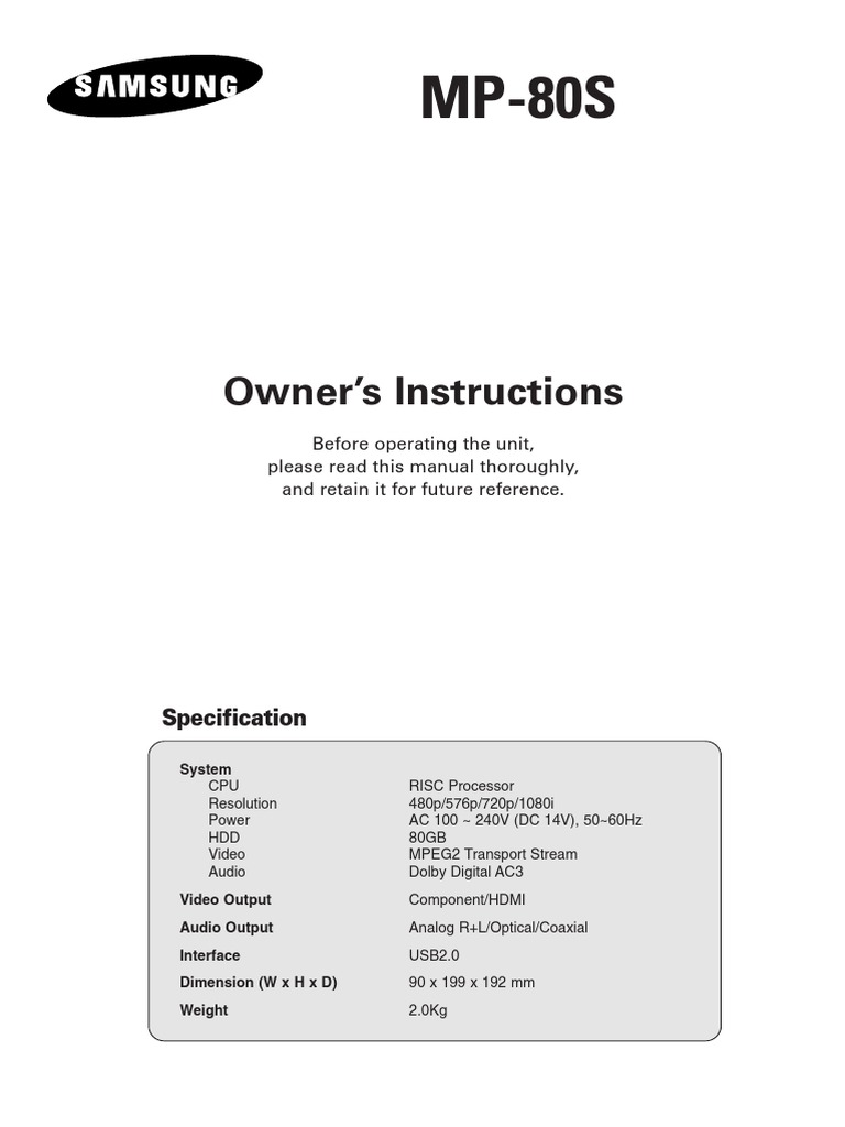 MP-80S User Manual and Safety Guide | PDF | Hdmi | Computer File