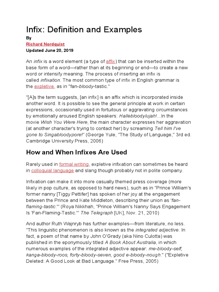 Infix: Definition and Examples: How and When Infixes Are Used | PDF ...
