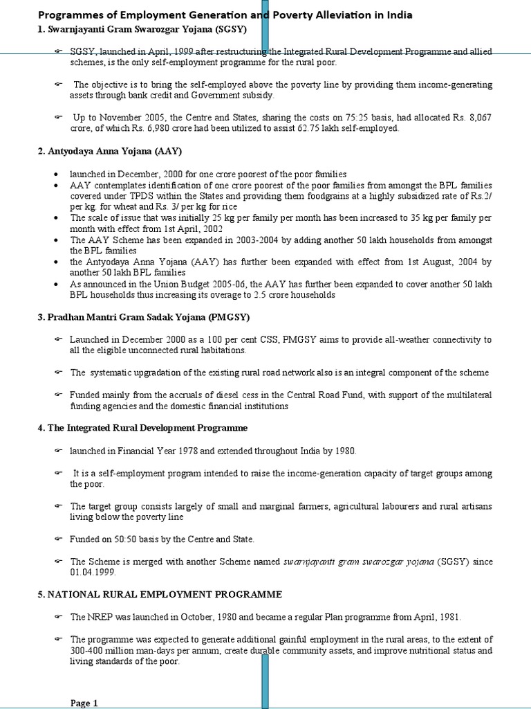 Programmes of Employment Generation and Poverty Alleviation in India ...
