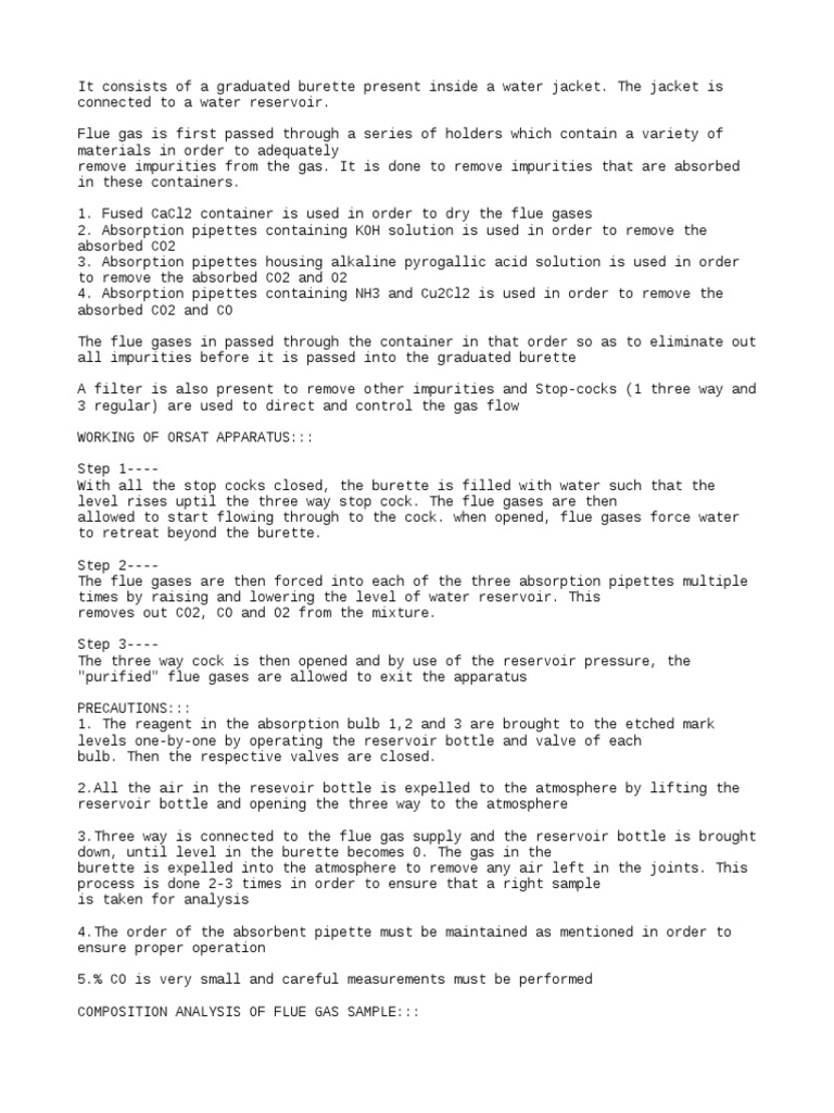 Flue Gas Analysis Using Orsat Apparatus | PDF | Phases Of Matter ...