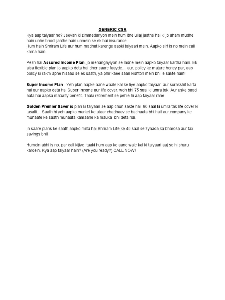 Generic CSR Script - 29-01 | PDF | Self-Improvement