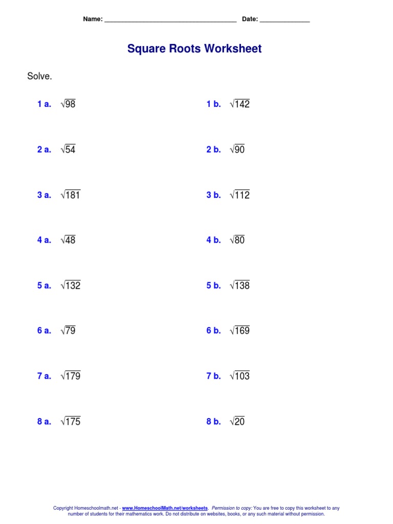 Square Roots Non Perfect Squares Worksheet | PDF | Copyright Law | Law