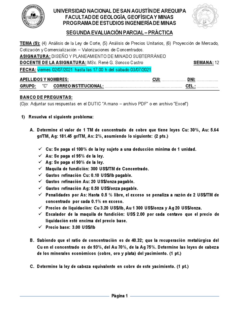 Segunda Evaluación Parcial DPMS - Práctica | PDF | Cobre | Zinc