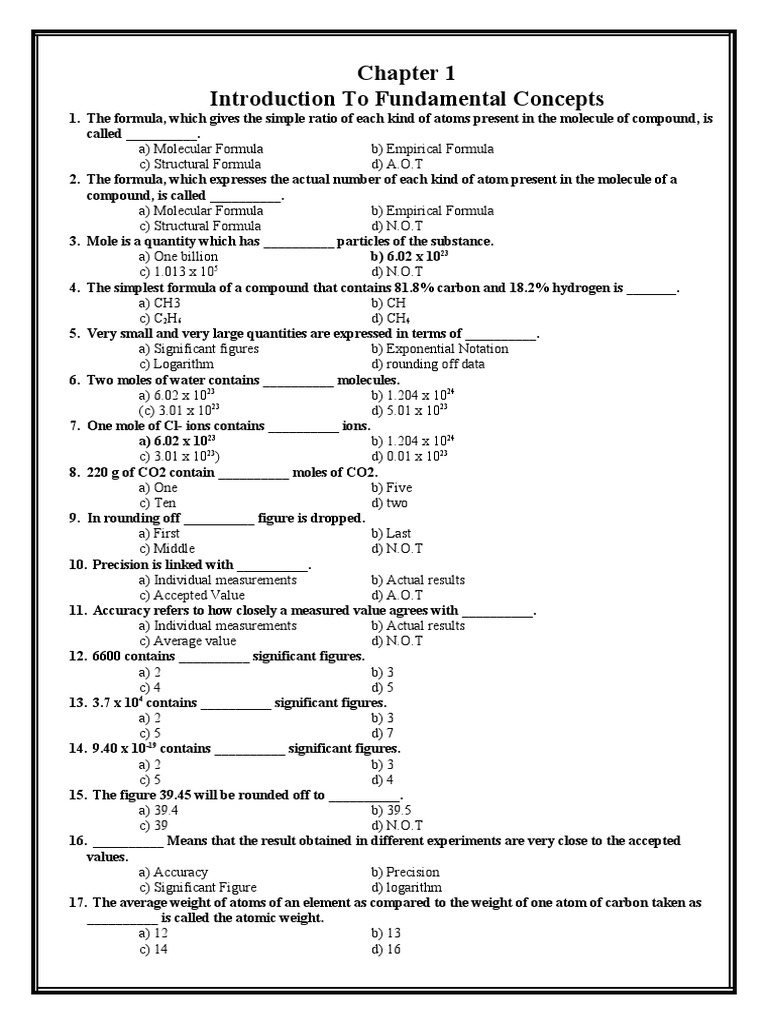 Chapter # 1 Final | PDF | Molecules | Mole (Unit)