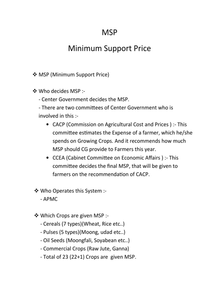 MSP Minimum Support Price | PDF