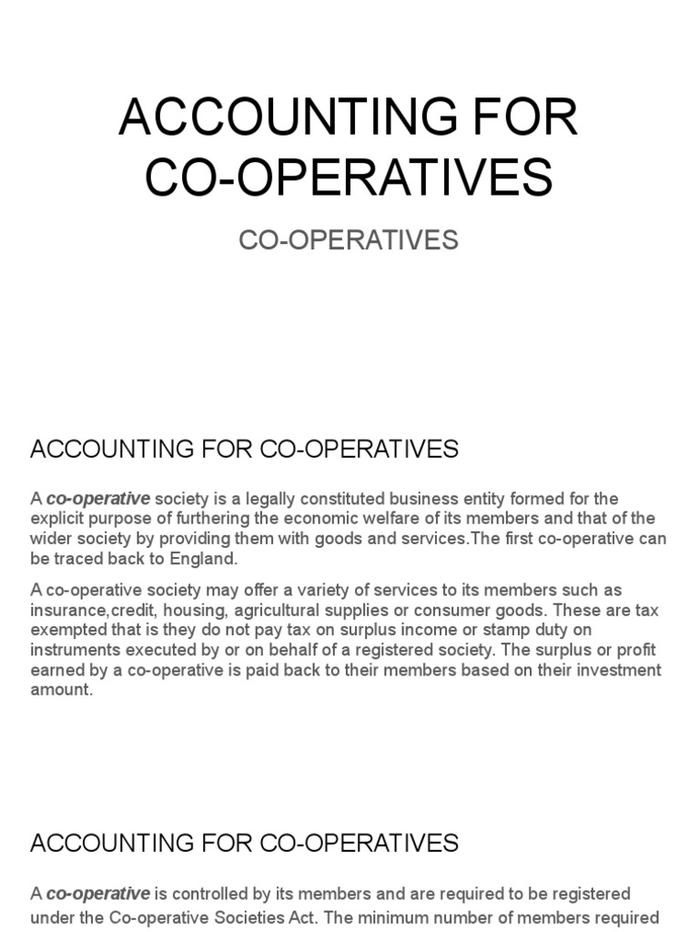 Accounting For Co-Operatives | PDF | Cooperative | Dividend