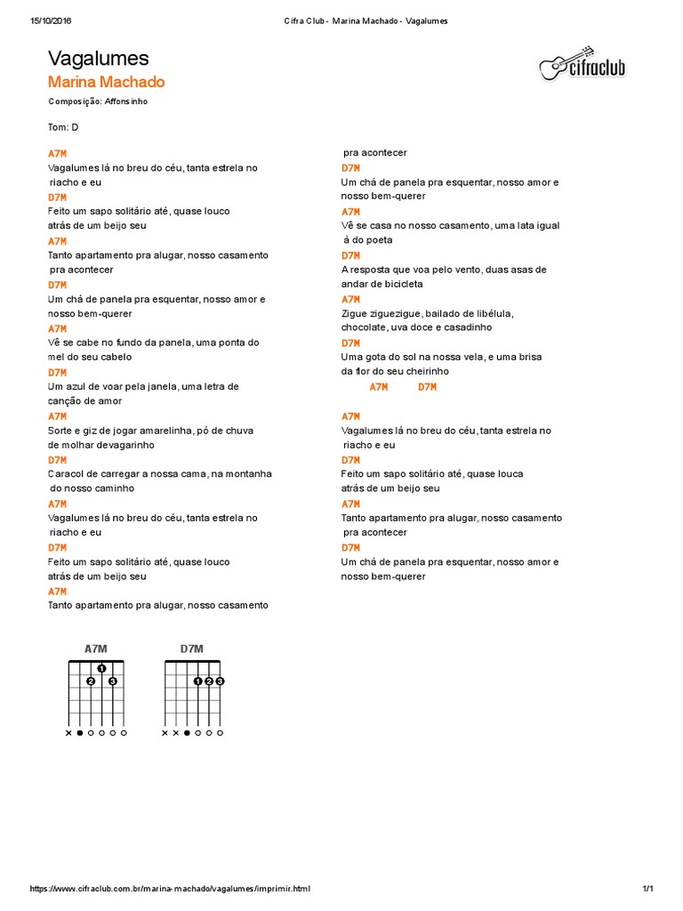 Cifra Club - Marina Machado - Vagalumes | PDF | Céu | Science