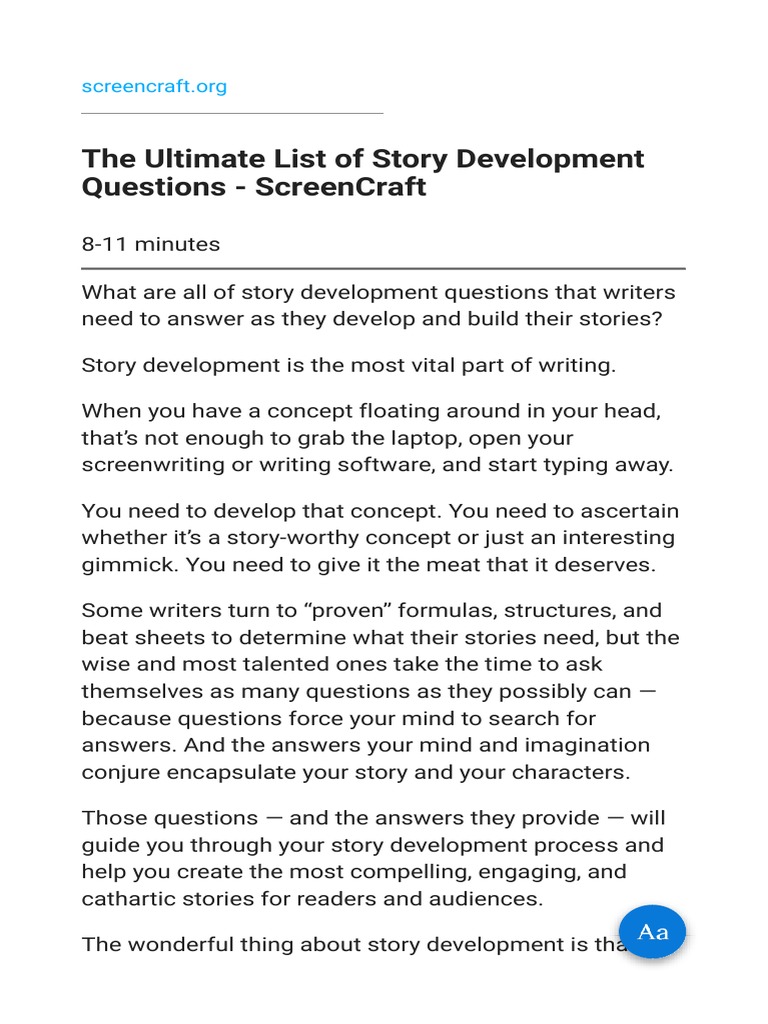 Essential Story Development Questions | PDF | Plot (Narrative)