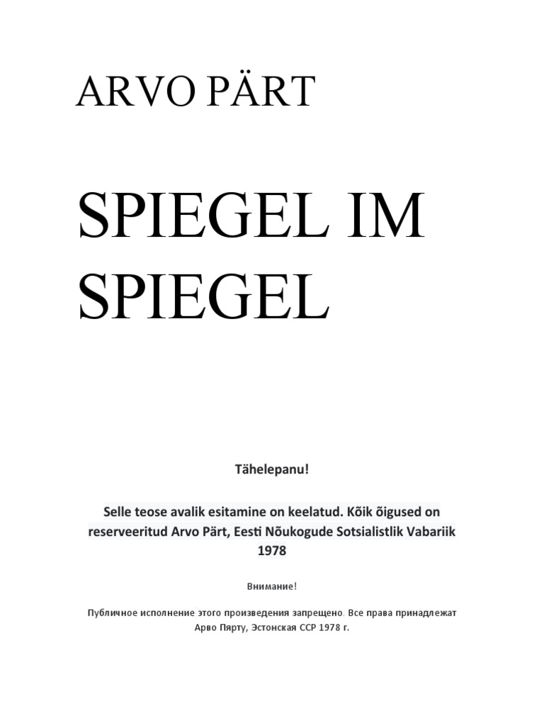 ARVO PÄRT Spiegel Im Spiegel Cello | PDF