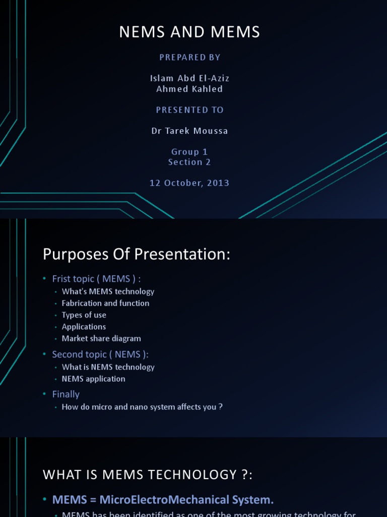 MEMS & NEMS Presentation | PDF | Microelectromechanical Systems ...