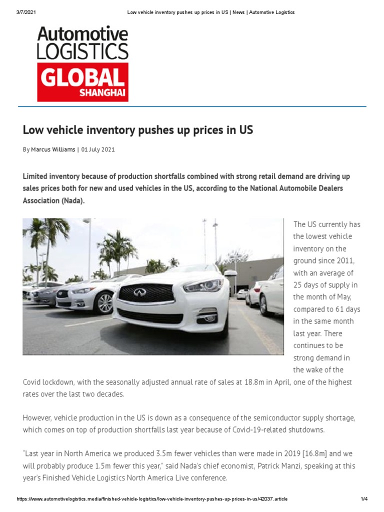 US Vehicle Inventory Shortage Drives Prices Up | PDF | Used Car | Vehicles