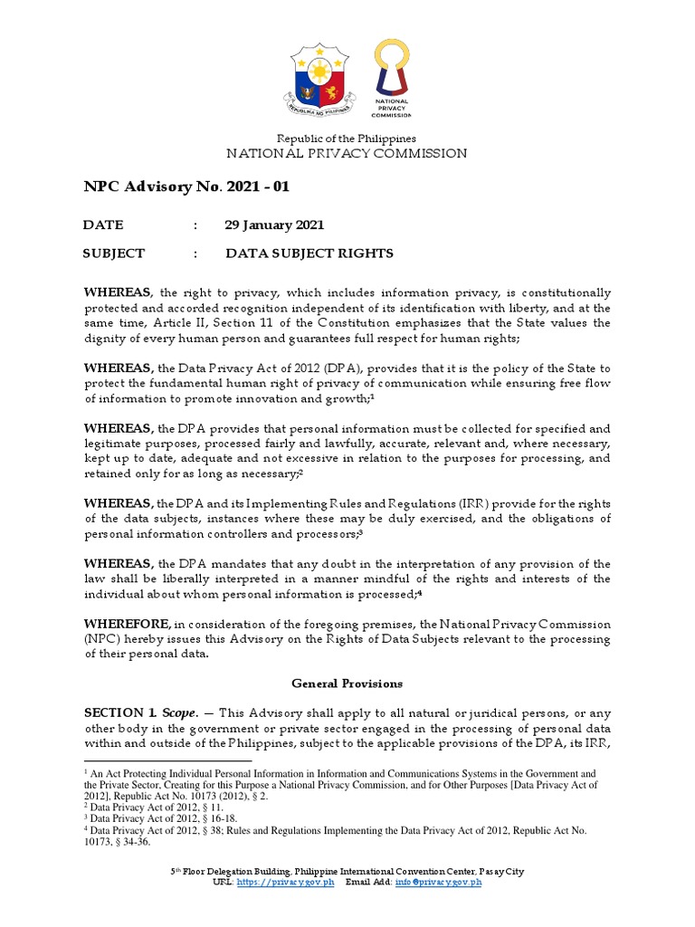 Data Subject Rights Advisory 2021 | PDF | Privacy | Information Privacy