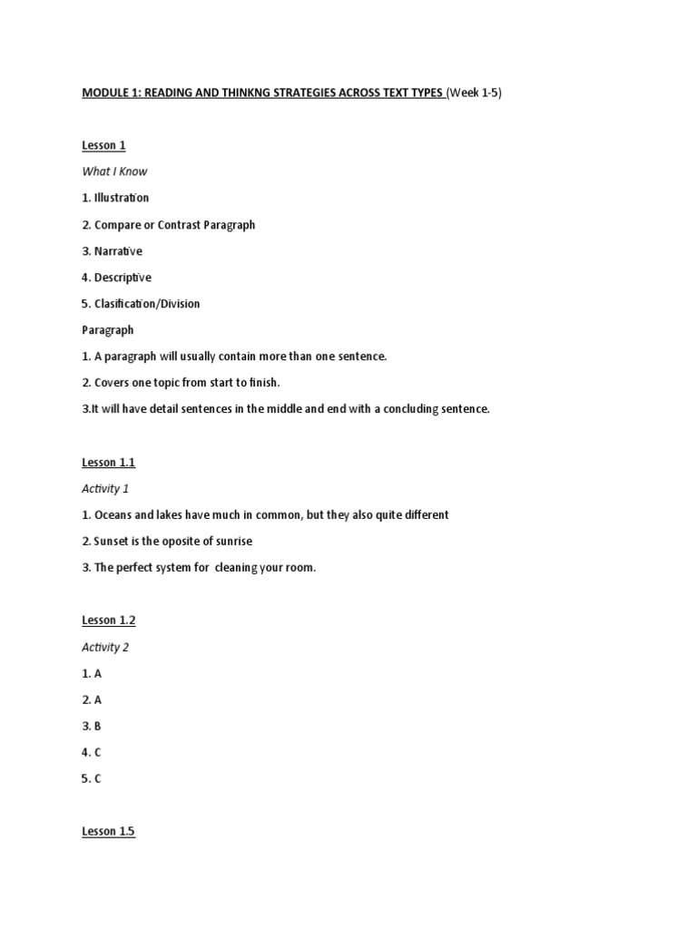What I Know: Module 1: Reading and Thinkng Strategies Across Text Types (Week 1-5) | PDF | Sky ...