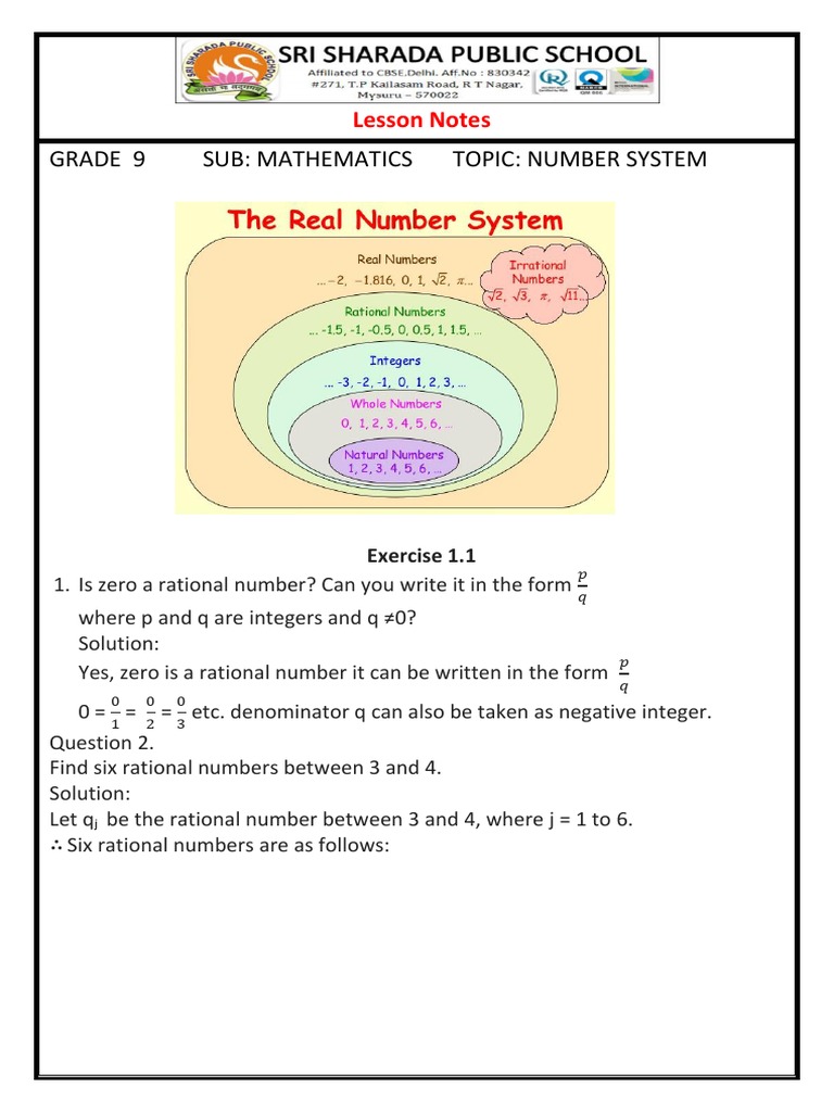 Grade 9 Number System | PDF | Numbers | Rational Number