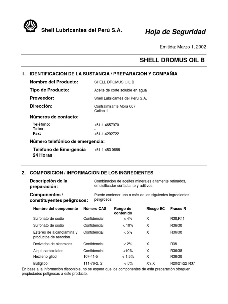 Ficha de Shell Dromus | PDF | Carbón | Primeros auxilios