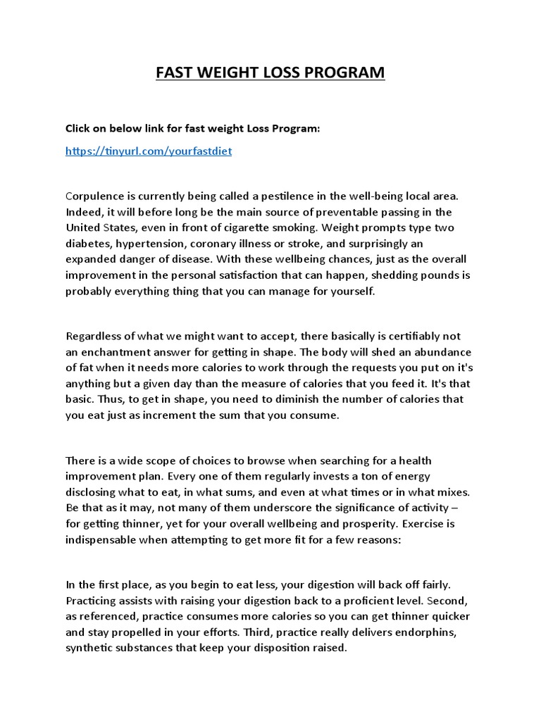 Fast Weight Loss Program | PDF | Lifestyle