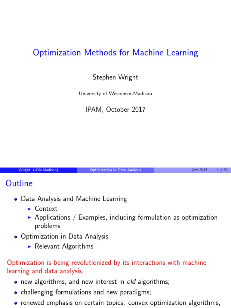 Optimization Methods For Machine Learning: Stephen Wright | Download Free PDF | Principal ...