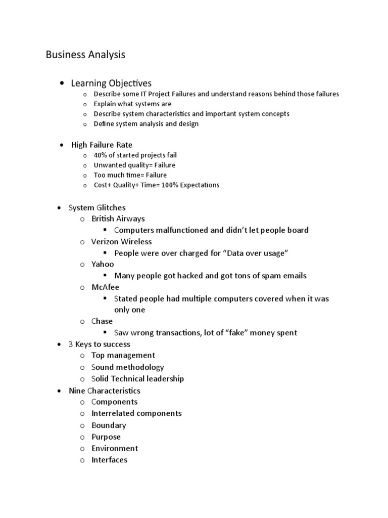 Business Analysis: Learning Objectives | PDF