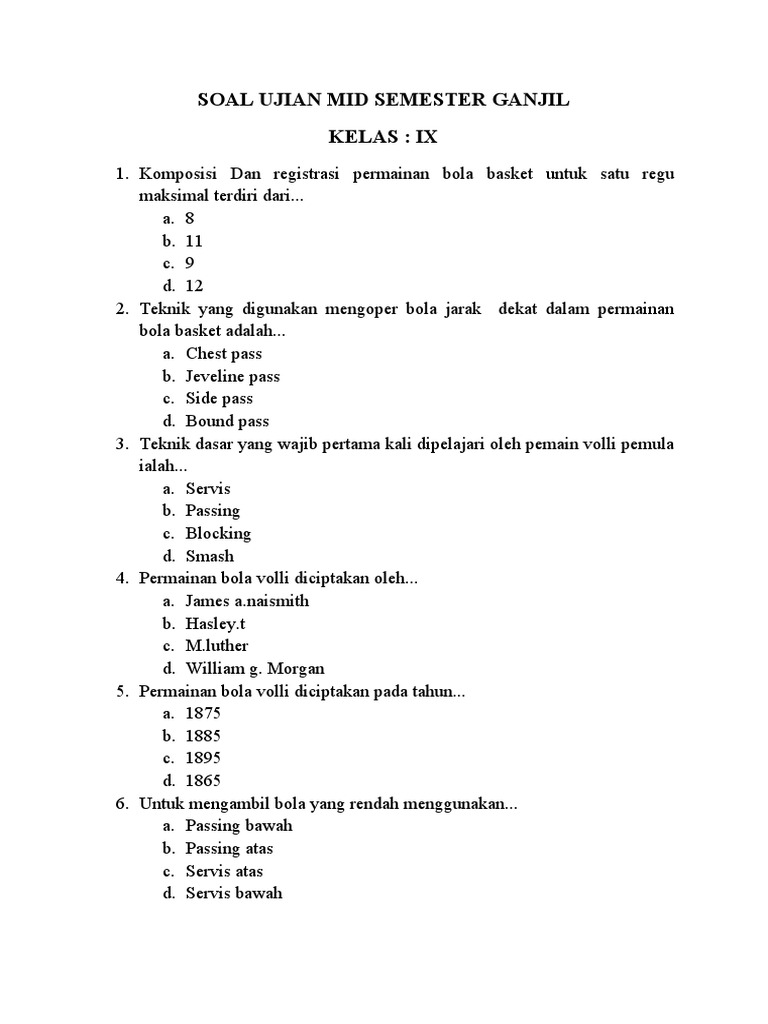 Soal Ujian Mid Semester Ganjil | PDF