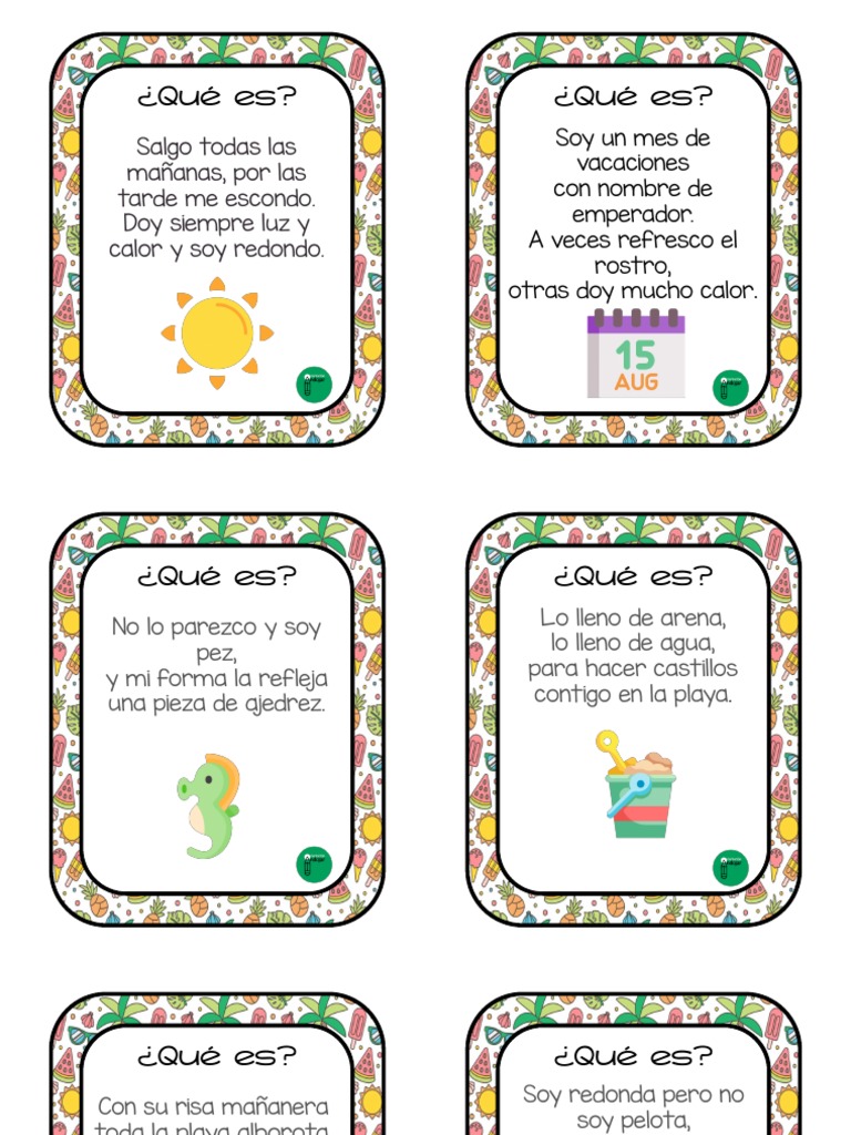 Adivinanzas de Verano y Playa | PDF | Poesía