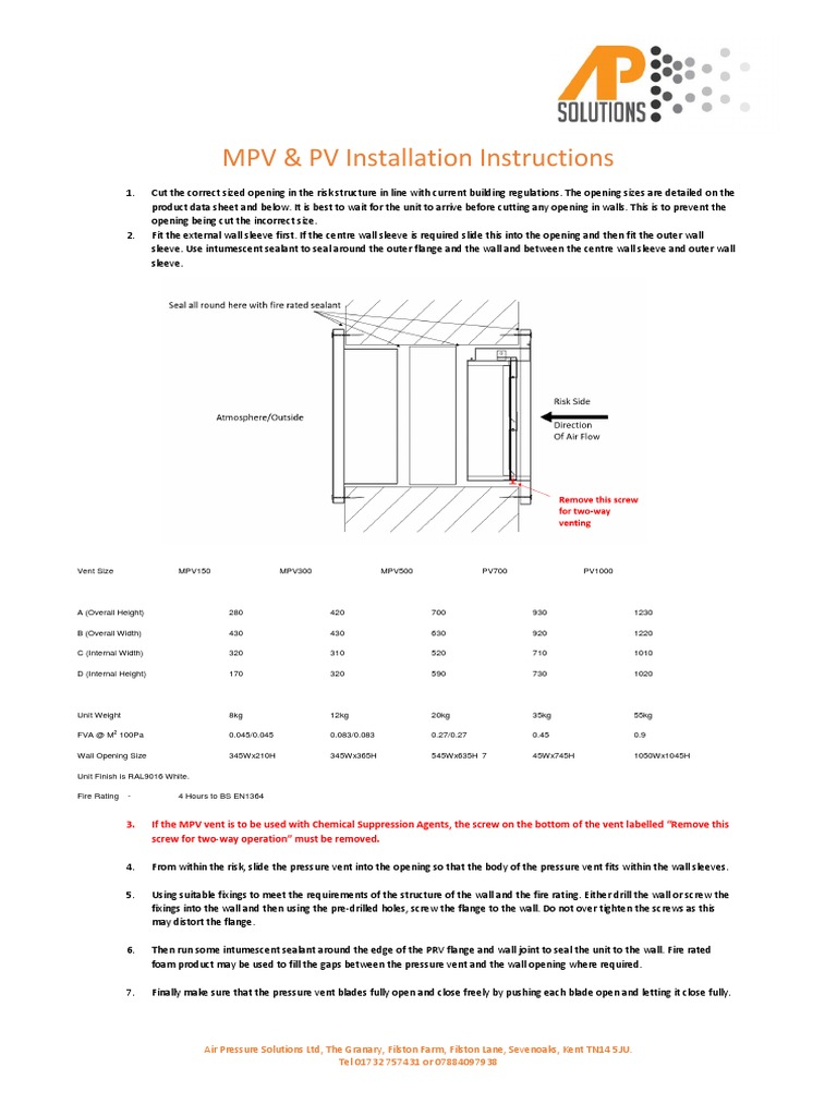 MPV & PV Fitting Instructions 2018 | PDF | Wall | Building Engineering