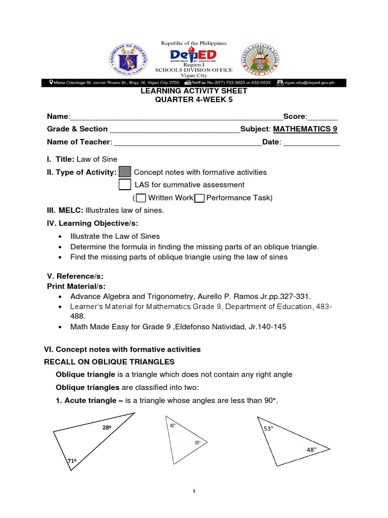 Las Math9 Q4 W5 | PDF | Sine | Triangle